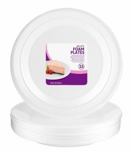 15PK White Form Plates 23 CM 9 Inch Foam Plates Disposable Polystyrene ...